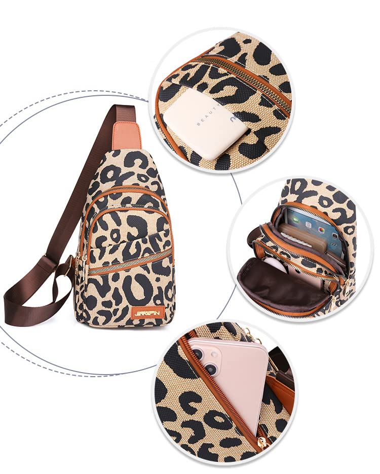 OANEXX Leopard Print Chest Bag for Women Letter Print Crossbody Sling Backpack with Wide Strap Multipurpose Fanny Daypack (leopard print)