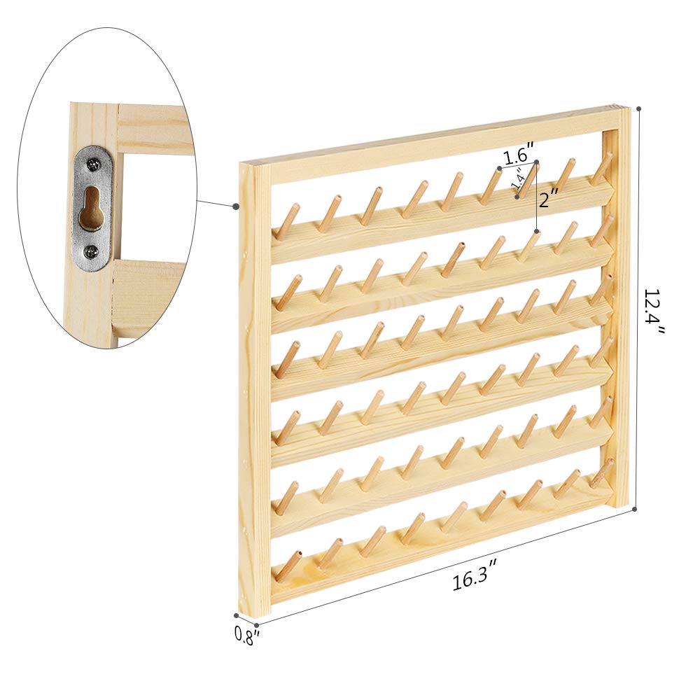HAITRAL 54-Spool Sewing Thread Holder, Wall-Mounted Sewing Thread Rack with Hanging Hook, Wooden Embroidery Organizer for Sewing, Quilting, Hair Braiding
