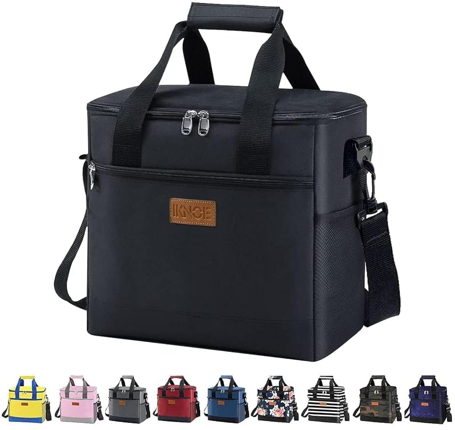 iknoe Large Cooler Bag Collapsible 24 Can Insulated Bags Leakproof Lunch Cooler Tote With Multi-Pockets for Adult & Kids Insulated Thermal Bag for Beach, Picnic, Office Work (New Black)