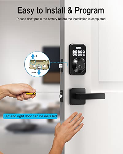 Keyless Entry Door Lock with 2 Handles, Zowill Electronic Keypad Deadbolt, Auto-Locking, Anti-Peeping Password, Digital Smart Code Door Lock, Front Door Handle Sets, Matte Black