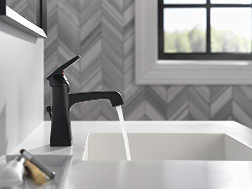 Delta Faucet Ashlyn Single Hole Bathroom Faucet, Single Handle Bathroom Faucet Matte Black, Bathroom Sink Faucet, Diamond Seal Technology, Drain Assembly, Matte Black 564-BLMPU-DST