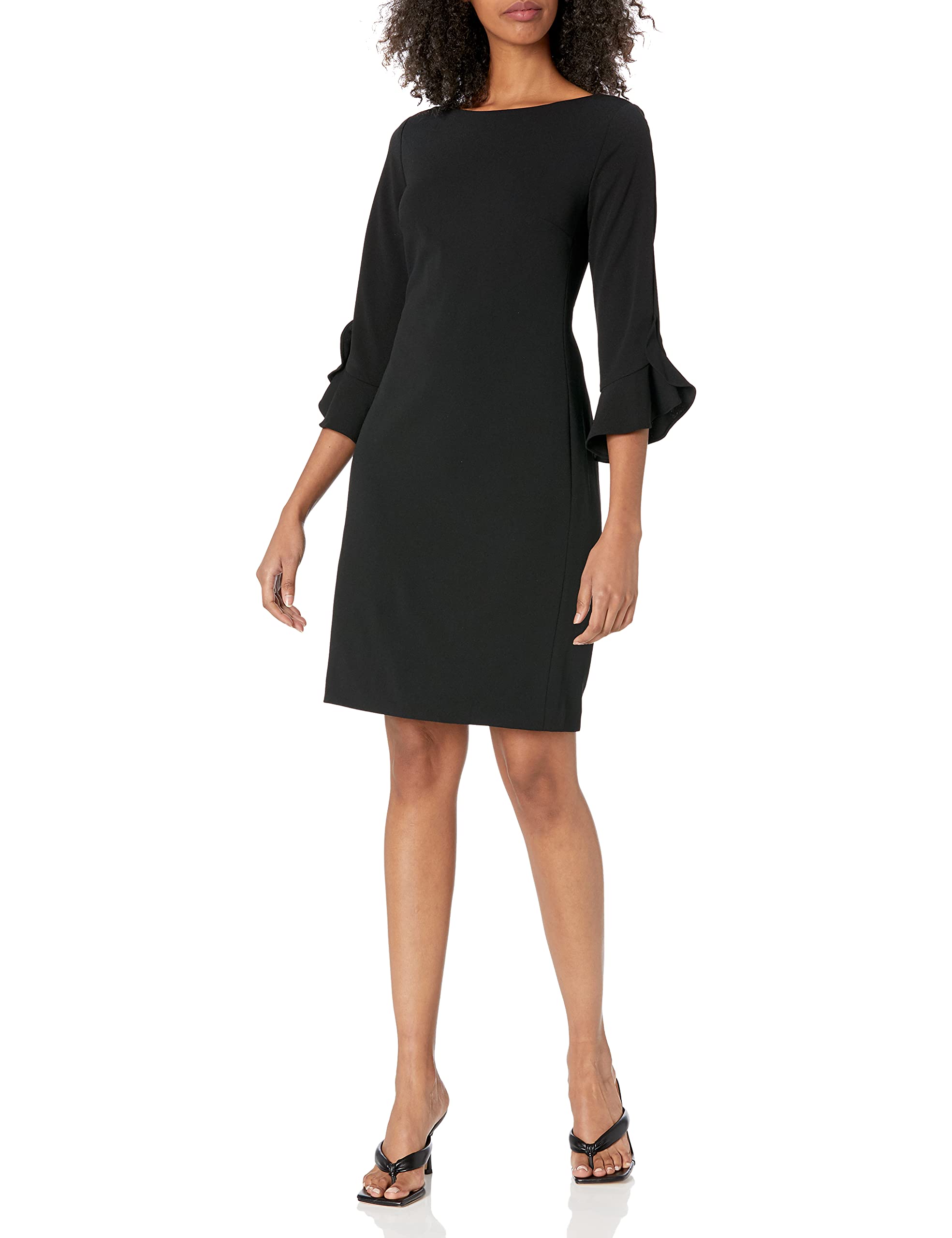 Karl Lagerfeld Paris Women's Tulip Sleeve Crepe Dress, Dark Black, 0