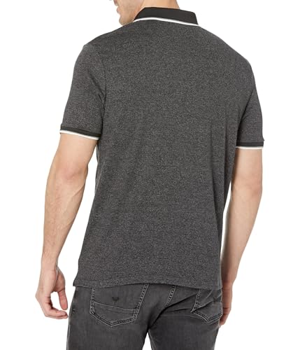 Karl Lagerfeld Paris Men's Polo Half Zip with Logo Tape Cotton Blend, Black, Medium