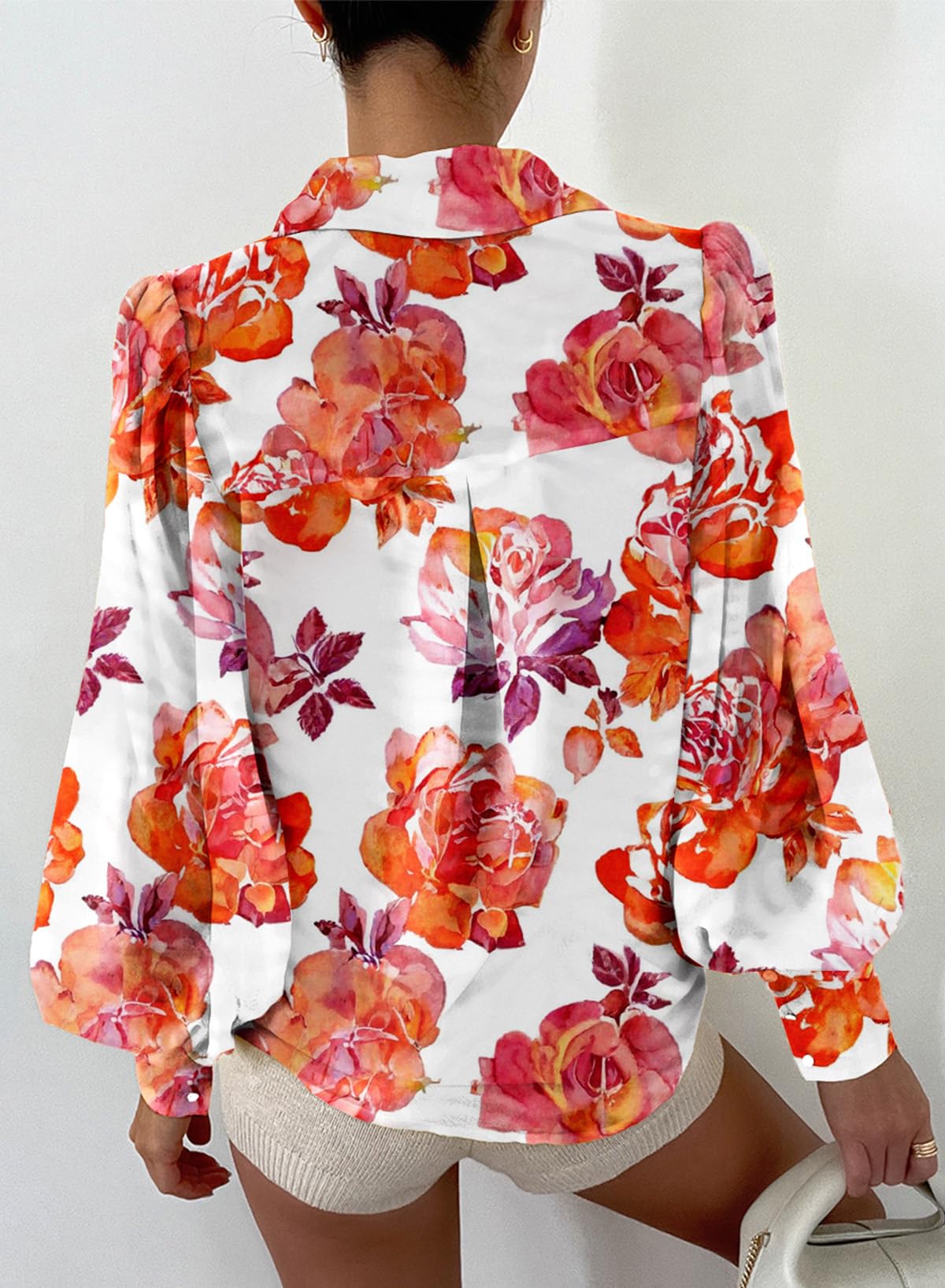 EVALESS Womens Tops Long Sleeve Shirt Cute Print Blouses for Women Fashion 2025 Red Button Down Shirt for Women Dressy Casual Boho Clothes Outfits for Holiday Sexy V Neck Tops for Spring Fall,Small