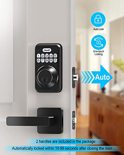 Keyless Entry Door Lock with 2 Handles, Zowill Electronic Keypad Deadbolt, Auto-Locking, Anti-Peeping Password, Digital Smart Code Door Lock, Front Door Handle Sets, Matte Black