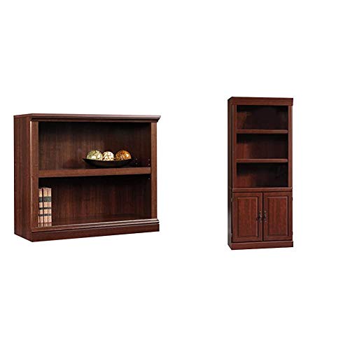 Sauder 2-Shelf Bookcase, Select Cherry Finish & Heritage Hill Library with Doors, Classic Cherry Finish