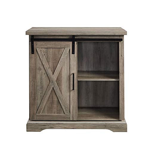 Walker Edison Abbey Modern Farmhouse Sliding X Barn Door Accent Console, 32 Inch, Grey Wash