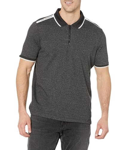 Karl Lagerfeld Paris Men's Polo Half Zip with Logo Tape Cotton Blend, Black, Medium