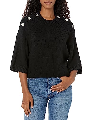 KARL LAGERFELD PARIS Women's Everyday 3/4 Sleeve Sweater, Black, Small