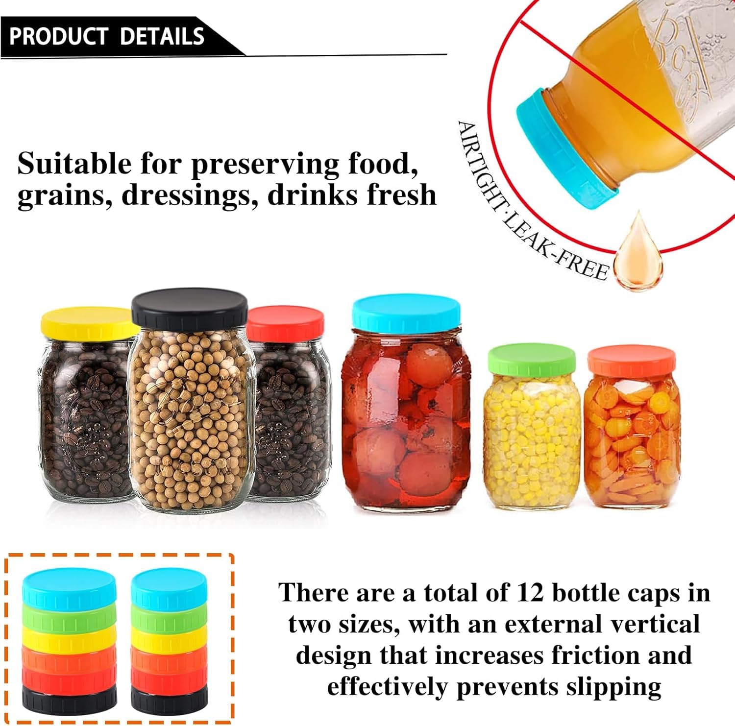Tixill 20 Pcs Plastic Mason Jar Lids 10 Regular Mouth 2.87 * 0.79 Inch & 10 Wide Mouth 3.31 * 0.79 Inch Bottle Storage Caps Sealing Cap with Silicone Sealing Ring for Canning Jars
