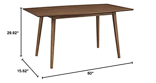 Walker Edison 6 Person Mid Century Modern Wood Hairpin Rectangle Dining Room Kitchen Table Set Dining Chairs, 60 Inch, Brown