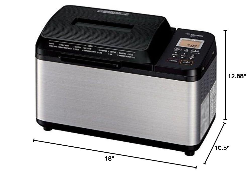 Zojirushi BB-PDC20BA Home Bakery Virtuoso Plus Breadmaker, 2 lb. loaf of bread, Stainless Steel/Black