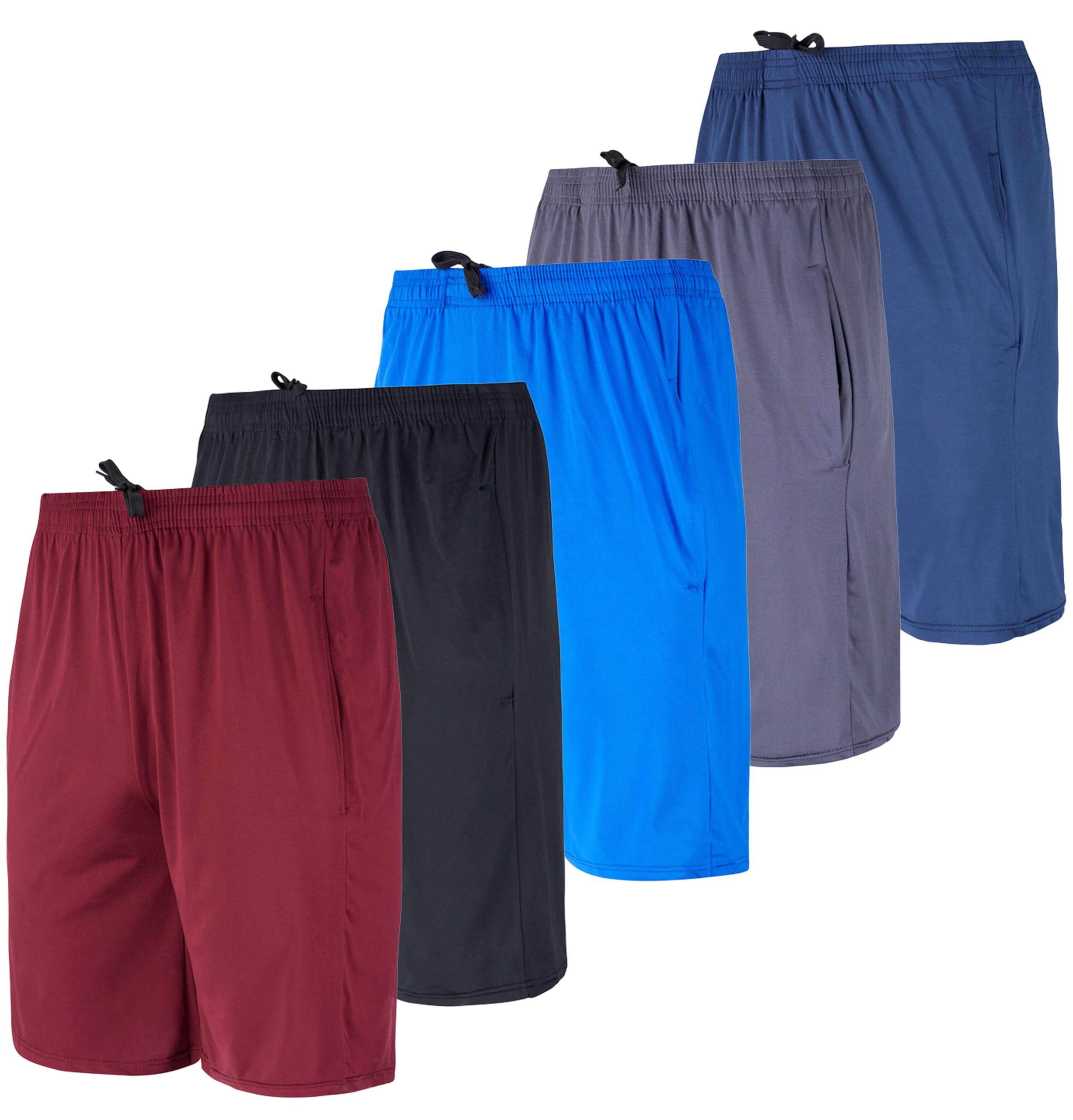 5 Pack Men’s Active Quick Dry Fit Short Pockets Athletic Running Gym Basketball Workout Activewear Sports Men, Set 9, XXL, Pack of 5