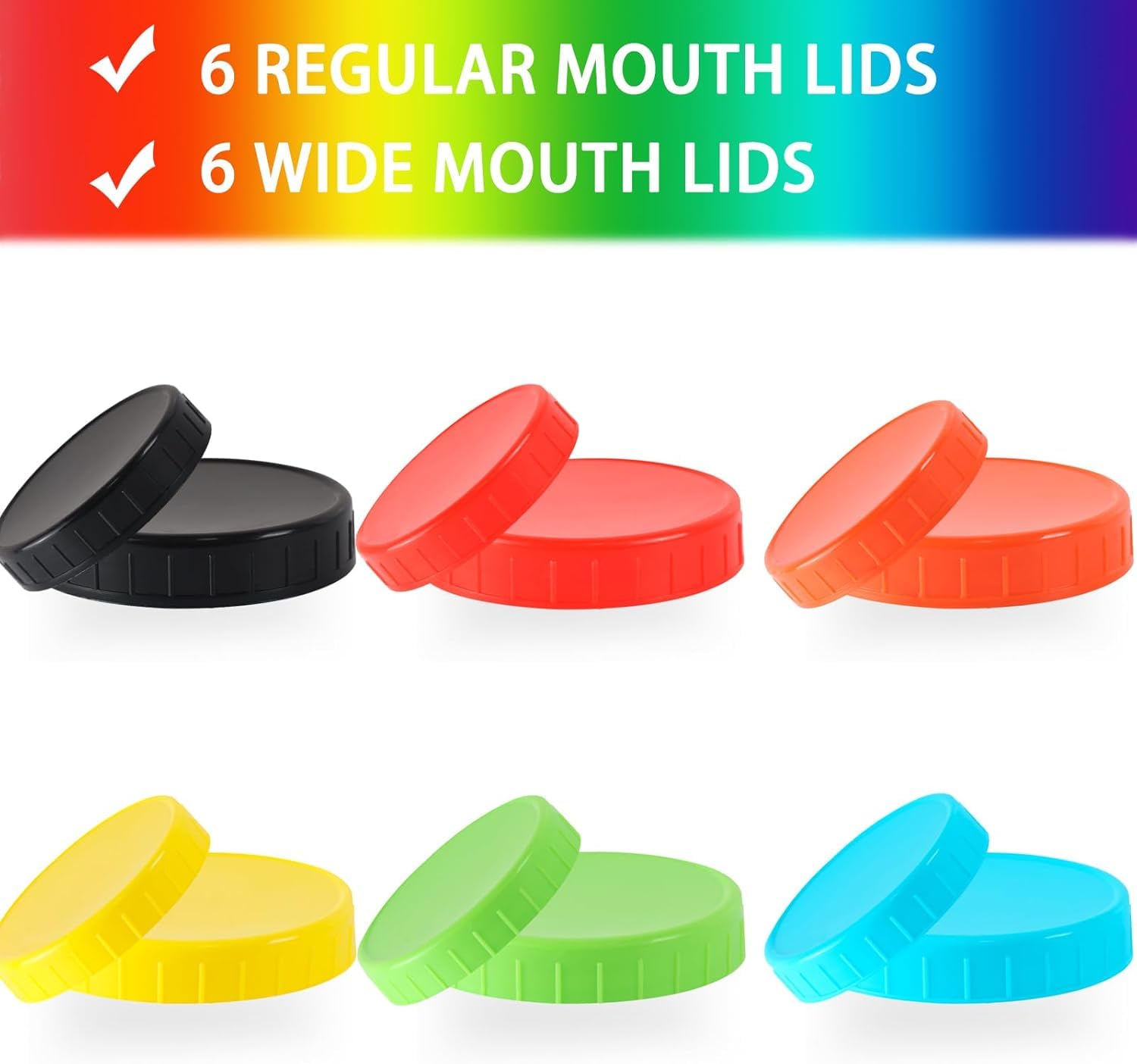 Tixill 20 Pcs Plastic Mason Jar Lids 10 Regular Mouth 2.87 * 0.79 Inch & 10 Wide Mouth 3.31 * 0.79 Inch Bottle Storage Caps Sealing Cap with Silicone Sealing Ring for Canning Jars