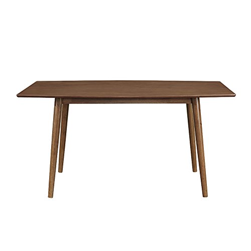 Walker Edison 6 Person Mid Century Modern Wood Hairpin Rectangle Dining Room Kitchen Table Set Dining Chairs, 60 Inch, Brown
