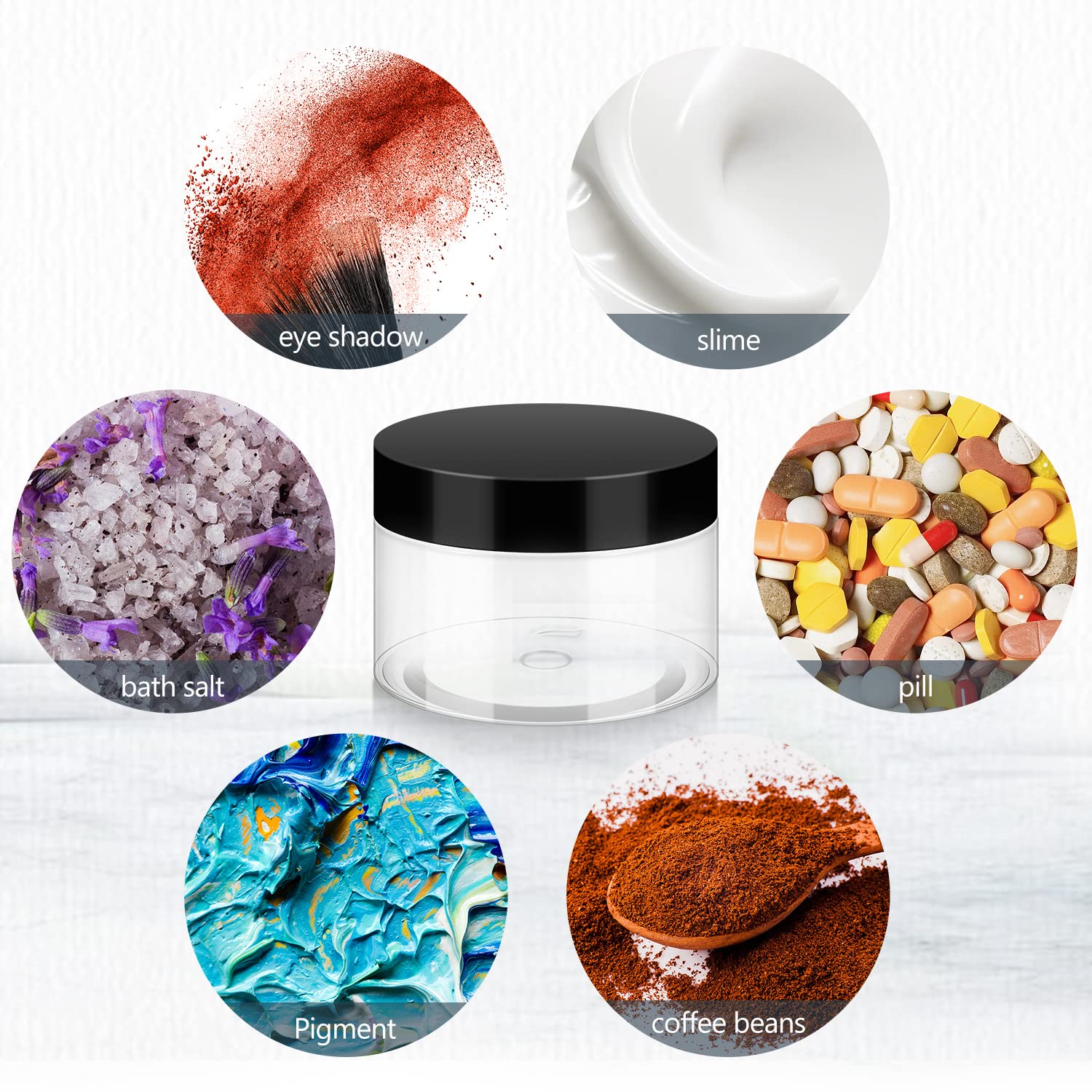 Household 0.7oz Plastic Jars with Lids, 20 Pack BPA Free, Reusable, Refillable Transparent Cosmetic Containers for Bath Salts, Cosmetics, Powders, Beauty Product and Small Accessories