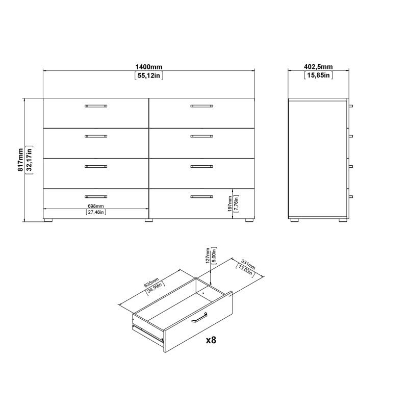 Tvilum Dallas 8 Drawer Double Dresser, Dark Chocolate