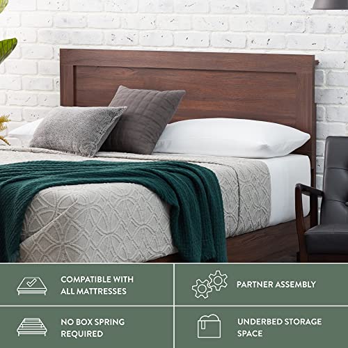 Edenbrook Delta Queen Bed Frame with Headboard – Wood Platform Bed Frame - Wood Slat Support- No Box Spring Needed - Compatible with All Mattress Types - Rustic Mahogany