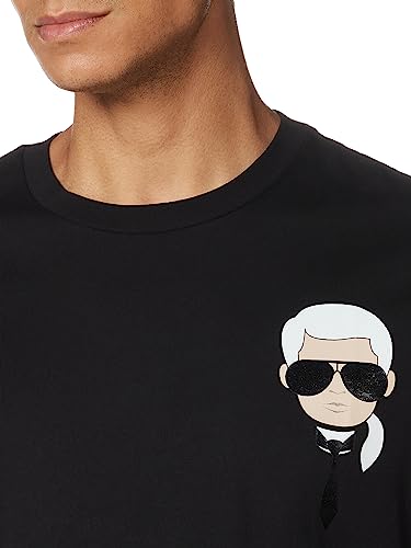 Karl Lagerfeld Paris mens Classic Karl Character Short Sleeve Crew Neck T-shirt T Shirt, Black, Medium US
