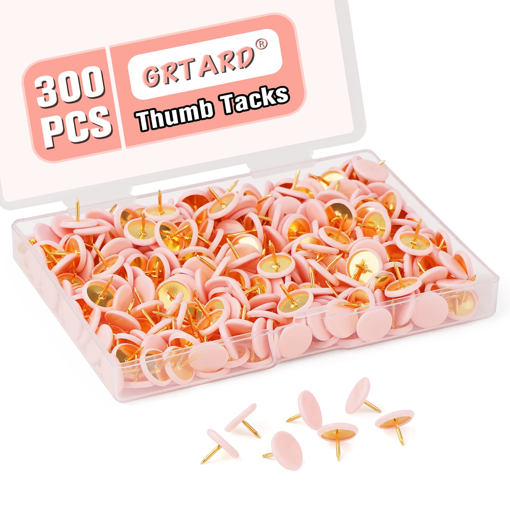 Grtard Steel Thumb Tacks 300 Pack, Thumb Tack Push Pins Silver Round Head Pins Office Thumbtack, Push Pin for Home, School, Sharp Steel Points 3/8 Inch Head, Silver