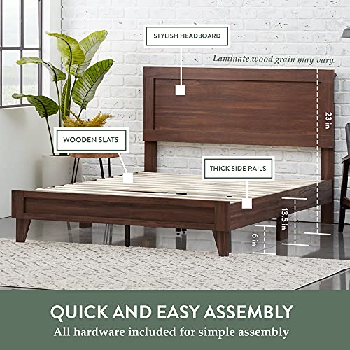 Edenbrook Delta Queen Bed Frame with Headboard – Wood Platform Bed Frame - Wood Slat Support- No Box Spring Needed - Compatible with All Mattress Types - Rustic Mahogany