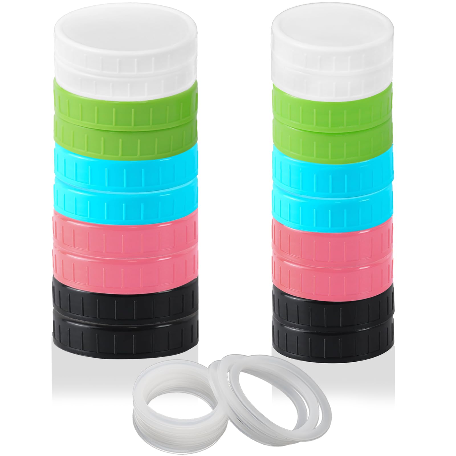 Tixill 20 Pcs Plastic Mason Jar Lids 10 Regular Mouth 2.87 * 0.79 Inch & 10 Wide Mouth 3.31 * 0.79 Inch Bottle Storage Caps Sealing Cap with Silicone Sealing Ring for Canning Jars