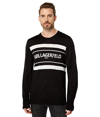 Karl Lagerfeld Paris Men's Crew Neck Basic Sweater, Black, Medium