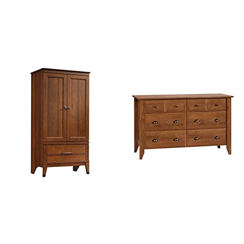 Sauder Carson Forge Armoire, Washington Cherry Finish & Shoal Creek Dresser, Oiled Oak Finish
