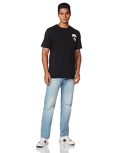 Karl Lagerfeld Paris mens Classic Karl Character Short Sleeve Crew Neck T-shirt T Shirt, Black, Medium US