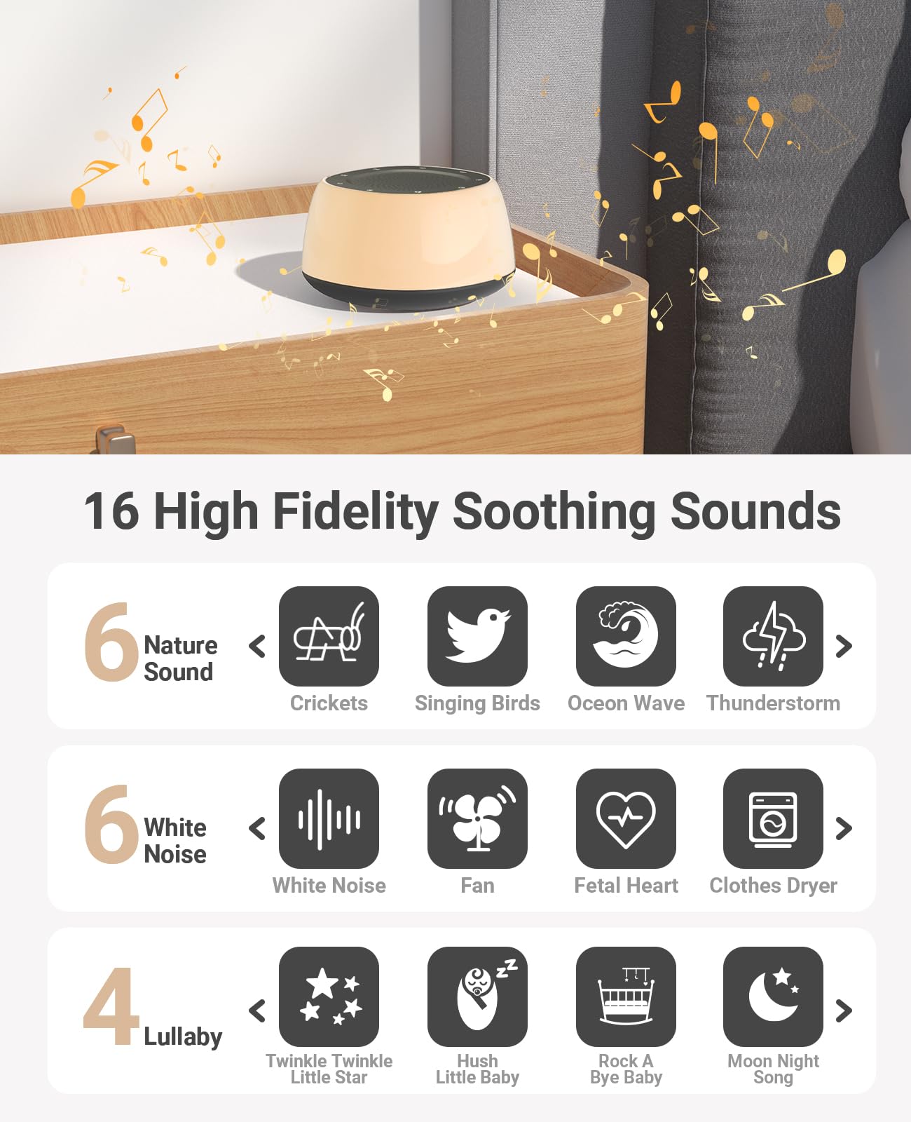 Jack & Rose White Noise Machine Baby, Baby Sound Machine Kids with Night Light, Portable White Noise Machine for Sleeping