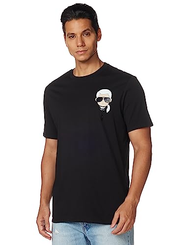 Karl Lagerfeld Paris mens Classic Karl Character Short Sleeve Crew Neck T-shirt T Shirt, Black, Medium US