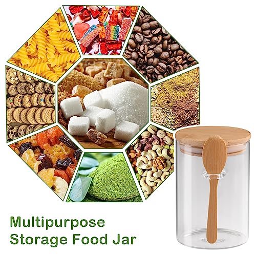 Set of 4 Airtight Glass Jars with Bamboo Lids and Spoons - 20oz Decorative and Durable Borosilicate Glass Canisters Perfect for Storing Coffee Beans,Tea,Flour,Sugar,Nuts,Candy,Bath Salts and More