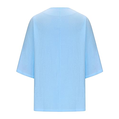 ysgfhgjw orders placed by me Square Neck Tops For Women Bell 3/4 Sleeve Side Split Solid Color Blouses Cotton Linen Casual Dressy Work Out Tunics Light Blue 2X