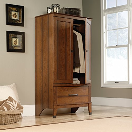 Sauder Carson Forge Armoire, Washington Cherry Finish & Shoal Creek Dresser, Oiled Oak Finish