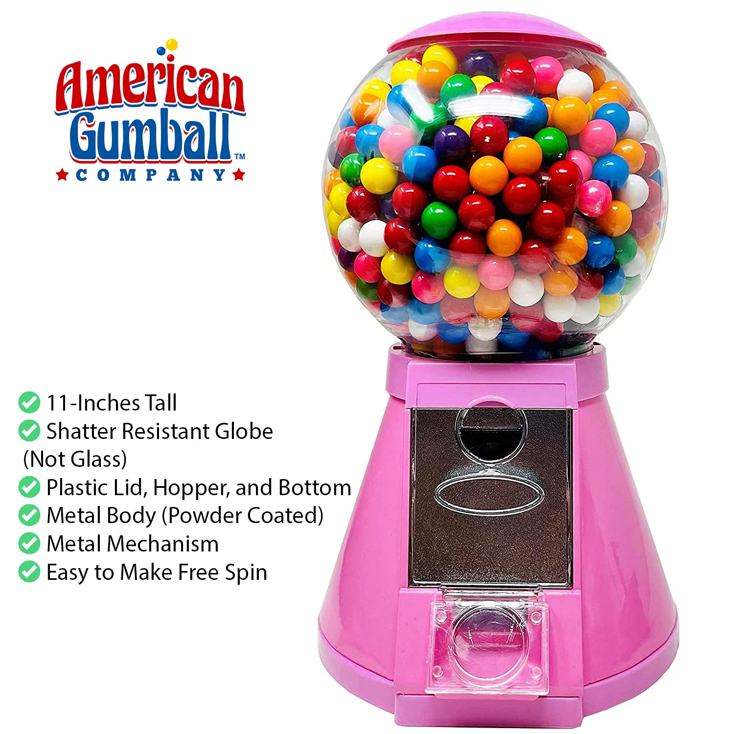 Pink Classic Metal Gumball Machine by American Gumball Company, 11-inch