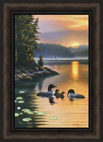 Edge of The Sun by Rick Kelley 16x22 Loons Lake Sunrise Sunset Framed Art Print Wall Décor Picture