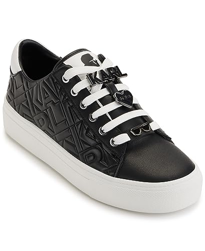 Karl Lagerfeld Paris Women's Cate Box Lace Up Sneaker, Black/Bright White, 7.5