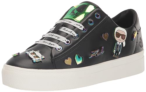 Karl Lagerfeld Paris Cate Shoes – Sneakers for Women with Iconic KLP Pins, Deep Black, 5
