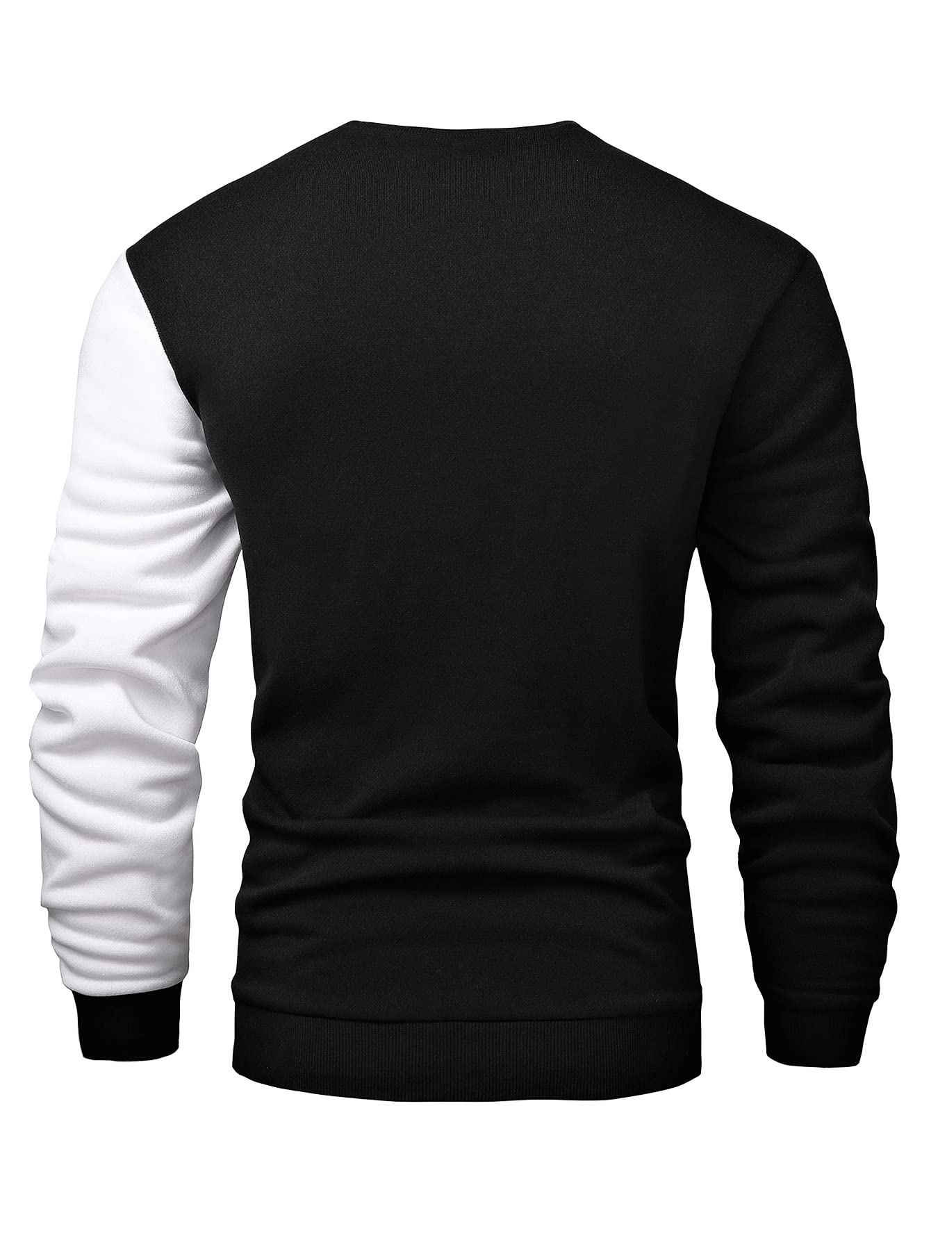 GORGLITTER Men's Casual Crewneck Sweatshirt Color Block Fleece Pullover Sweatshirt Black and White Large