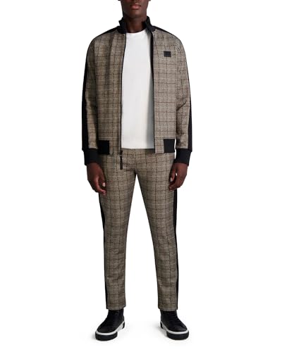 Karl Lagerfeld Paris Men's Track Pant, Brown Plaid