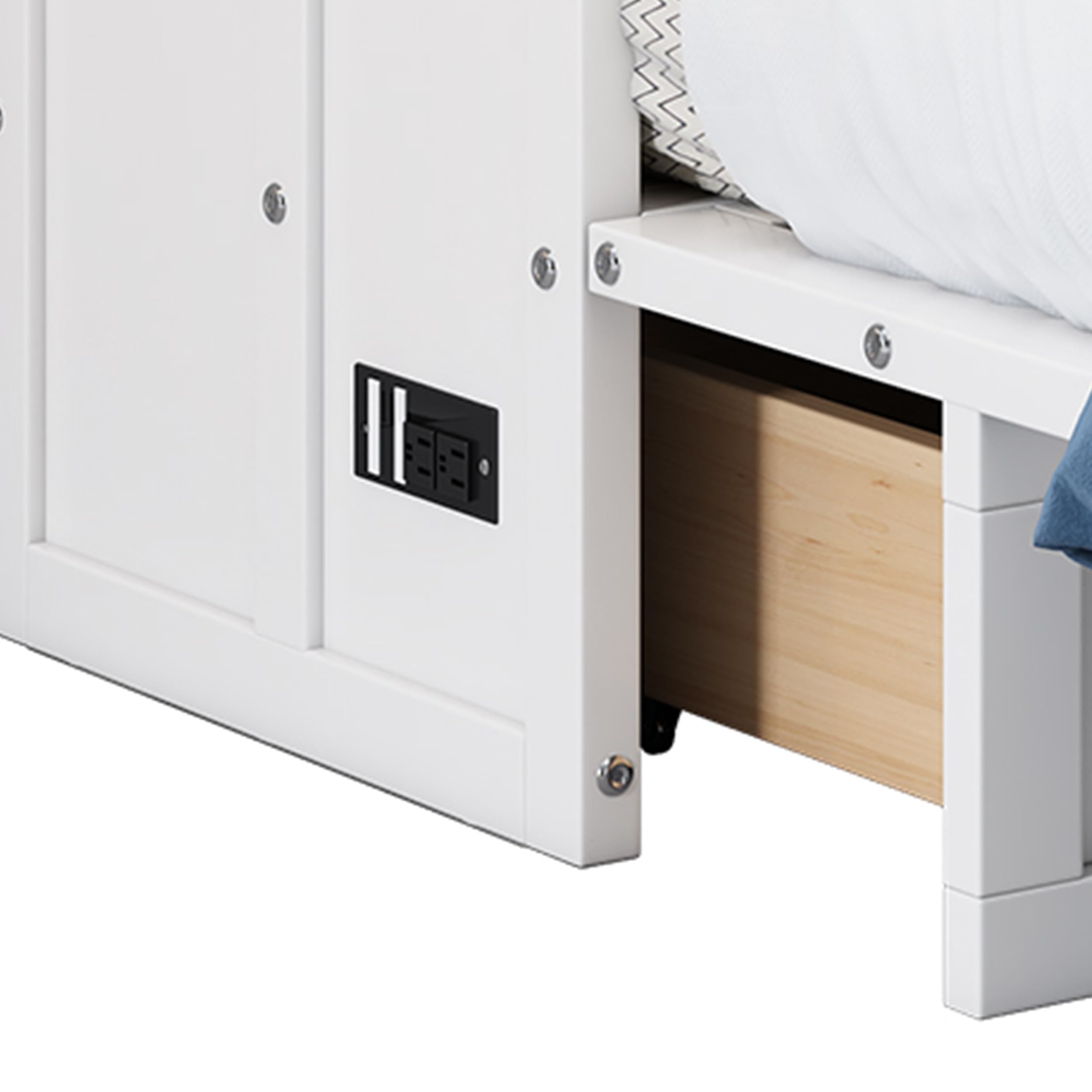 Harper & Bright Designs Full Size Murphy Bed, Solid Pine Murphy Bed Chest with Charging Station and Large Storage Drawer for Home Office or Small Room, White+Walnut