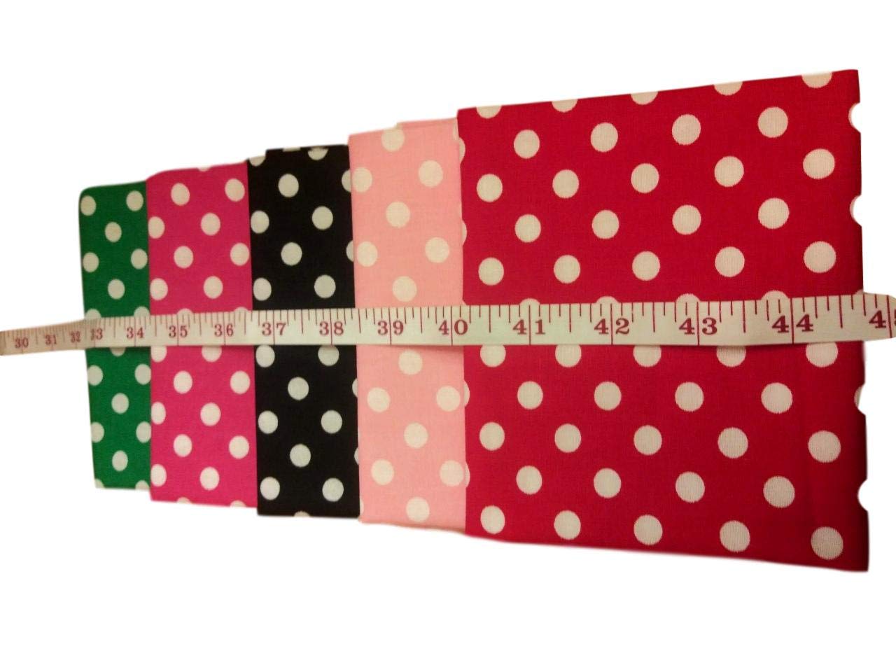 Fat Quarter Fabric Bundle Set 5 (1/4 Yard) Colorful Dots Pink Green Blue Black Red Stack Rainbow