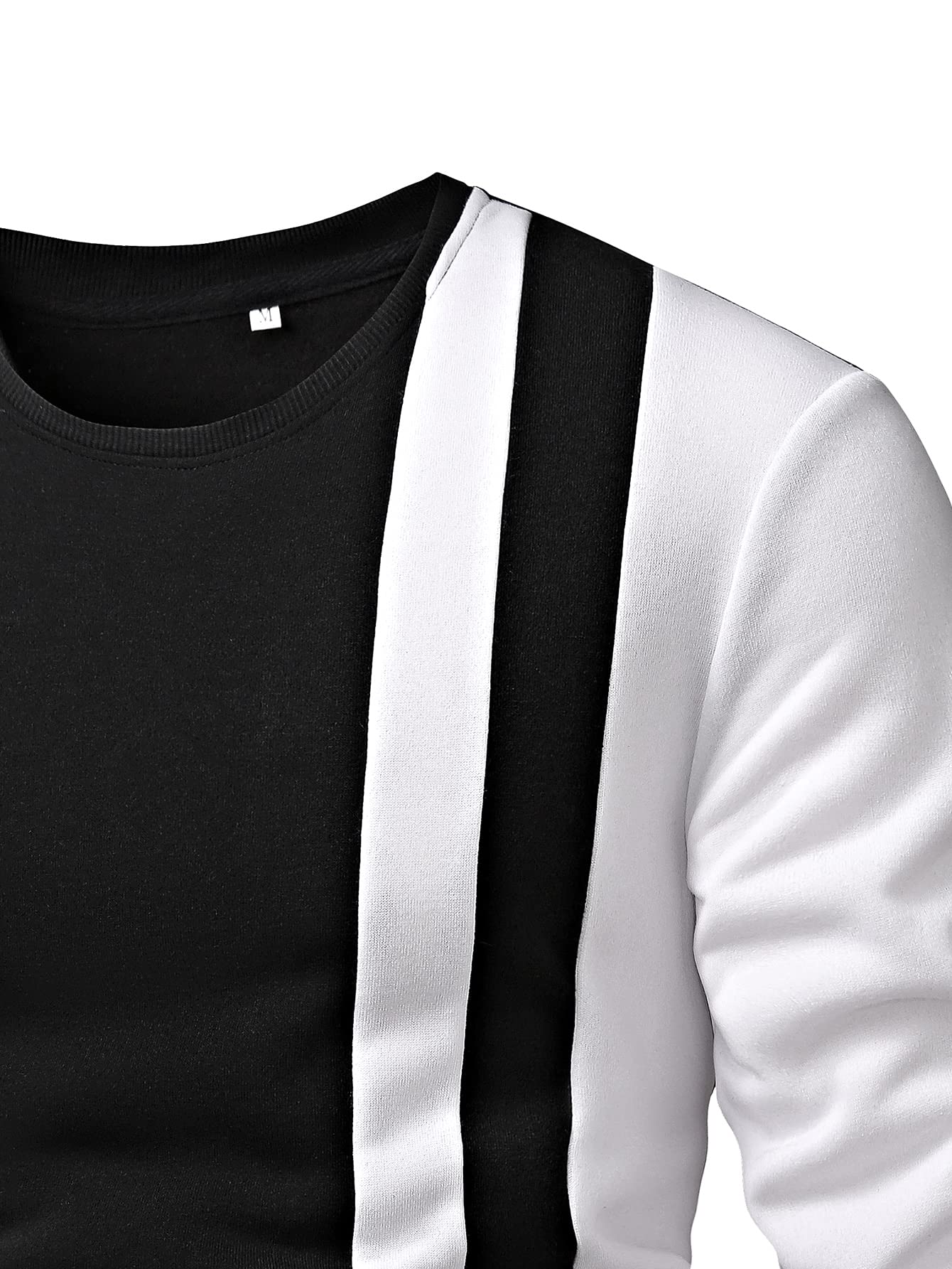 GORGLITTER Men's Casual Crewneck Sweatshirt Color Block Fleece Pullover Sweatshirt Black and White Large
