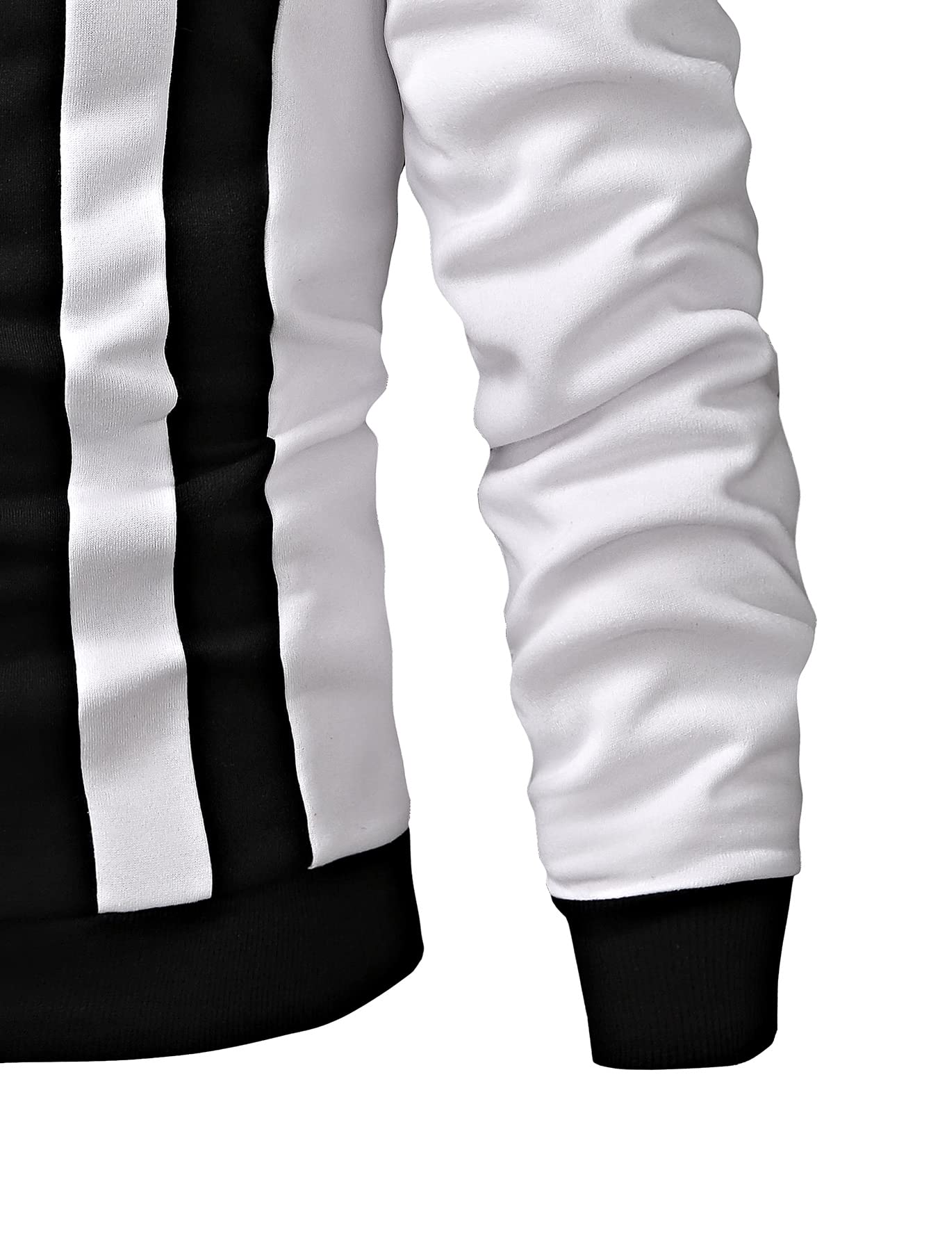 GORGLITTER Men's Casual Crewneck Sweatshirt Color Block Fleece Pullover Sweatshirt Black and White Large