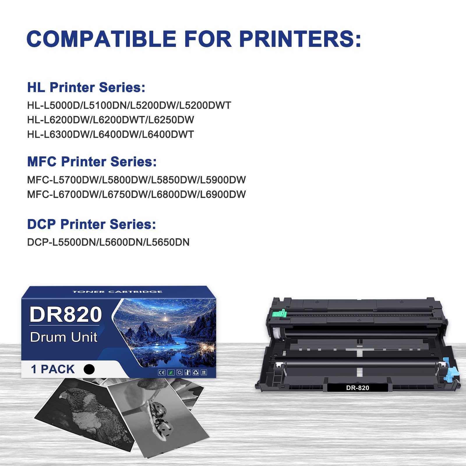 Toner Bank Compatible DR820 Drum Unit Replacement for Brother DR820 DR-820 DR 820 Work with Brother HL-L6200DW MFC-L5850DW HLL6200DW MFC-L5900DW MFC-L5700DW HL-L5200DW MFC-L6800DW Printer-1 Pack