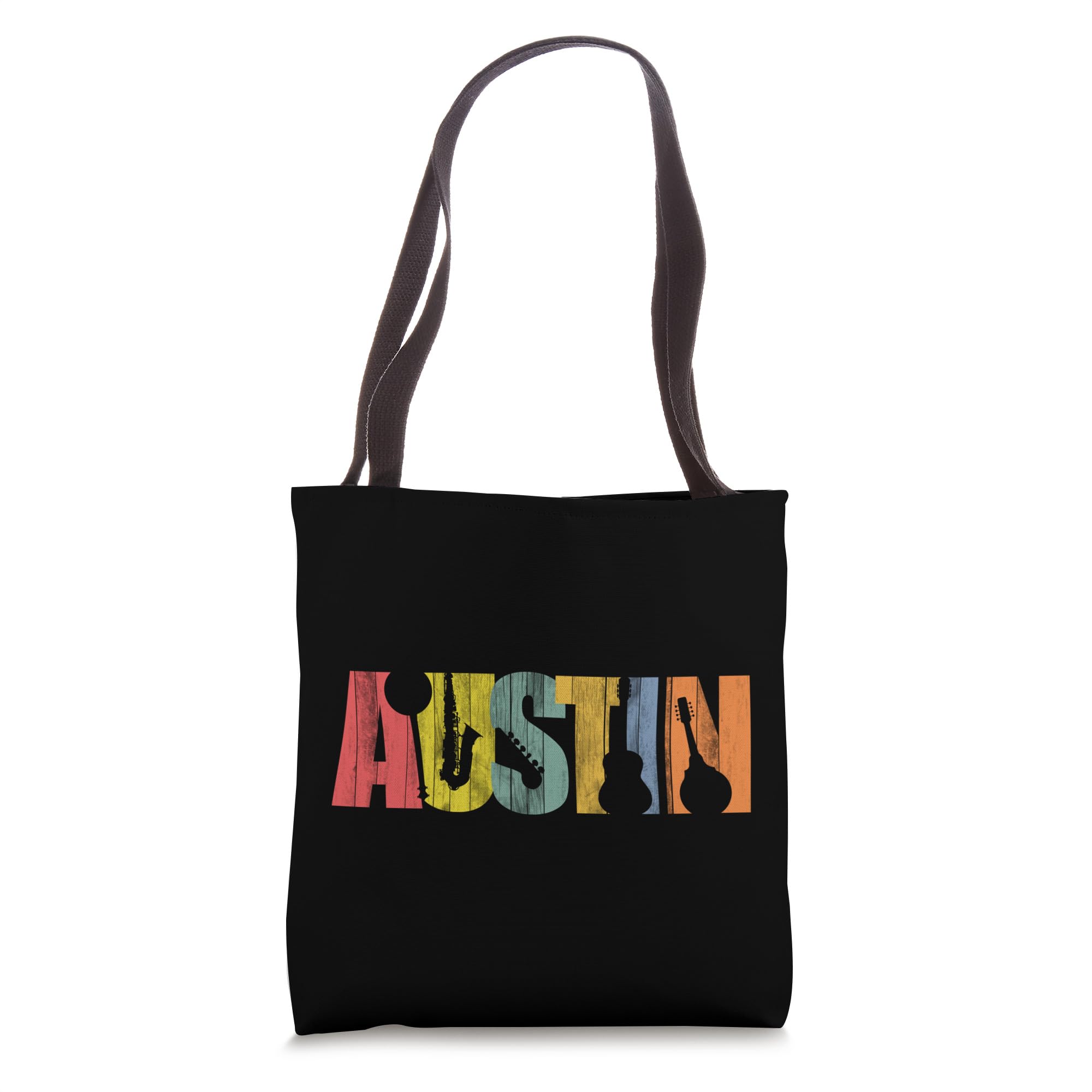 Austin Texas Distressed Vintage Musical Instrument Design Tote Bag