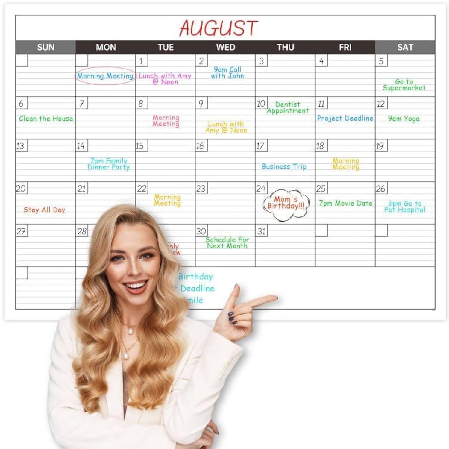 Dry Erase Calendar for Wall - Large Dry Erase Calendar, 28" x 40", Undated Monthly Calendar for Home, Office, Classroom, Erasable Laminated Calendar Whiteboard with 6 Markers ＆ 6 Stickers - 1Y Grey