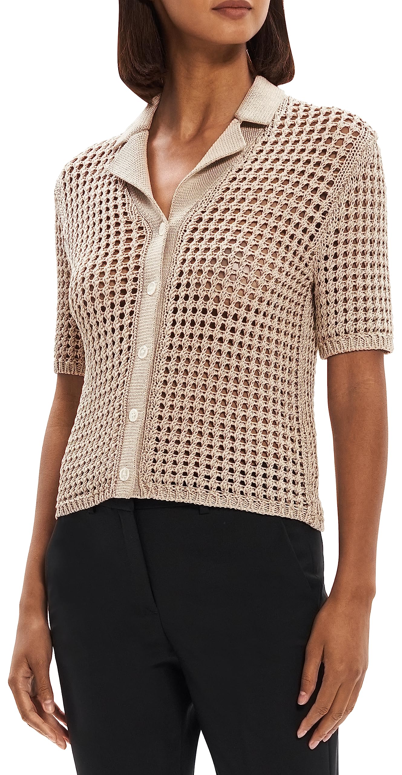 Theory Women's Shrunken Camp Shirt, Bone, Medium
