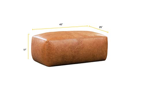 POLY & BARK Denver Leather Ottoman in Full-Grain Pure-Aniline Italian Tanned Leather in Cognac Tan