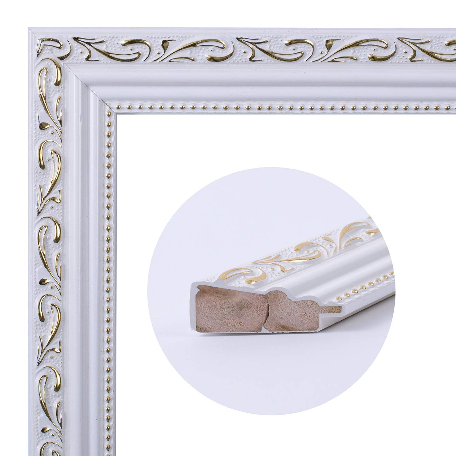 Betionol Diamond Painting Frames, Classic White Nature Solid Wood Frame Covered Plaster Fit For 12x16 inch/30x40cm Photos or Prints, Including Plexiglass and Back Mat and Hanging Kits
